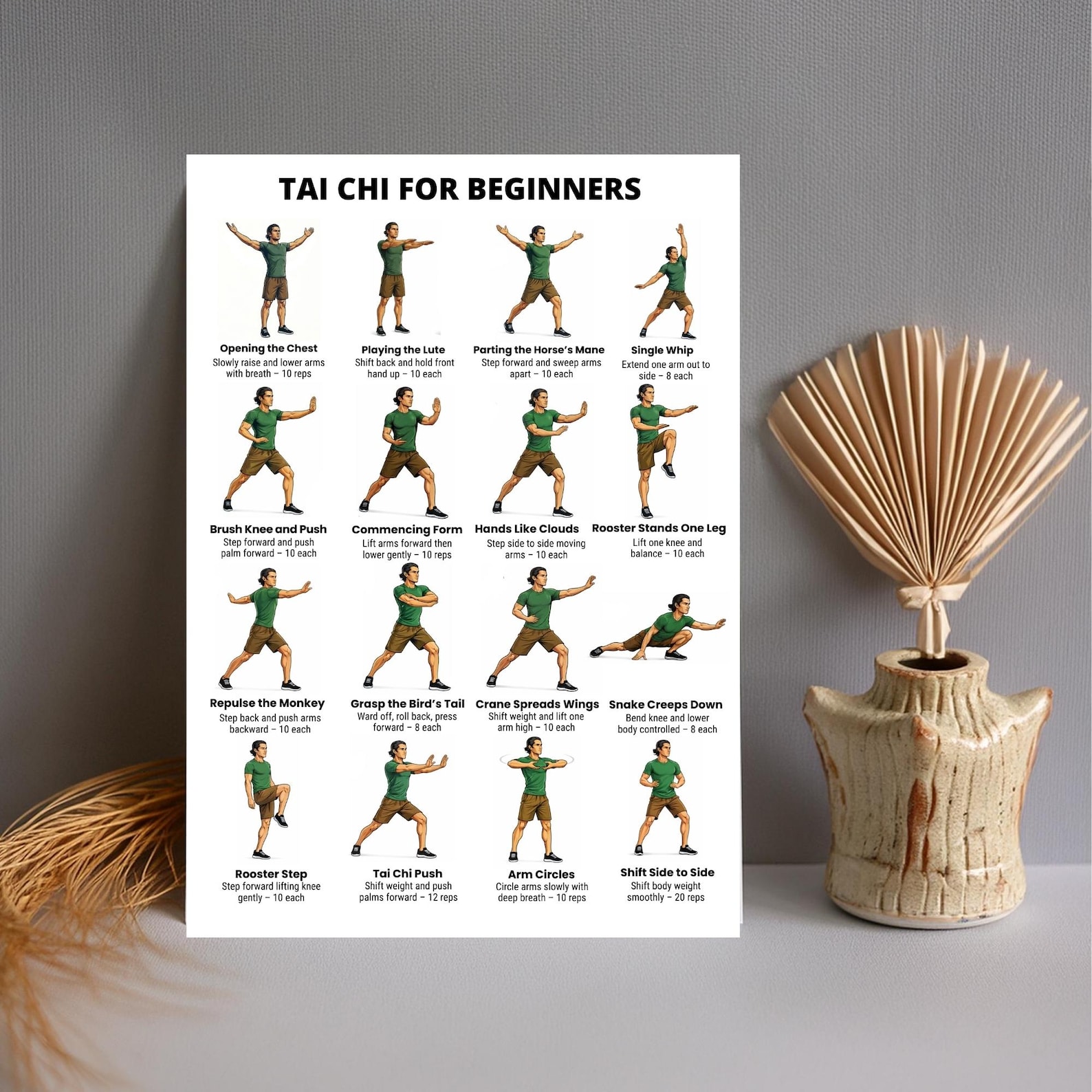 Tai Chi for Beginners Printable Chart, Step by Step Tai Chi Forms, Tai ...