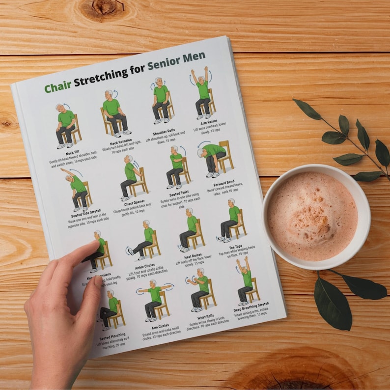Chair Stretching Exercises for Senior Men Printable PDF, Seated Stretch ...