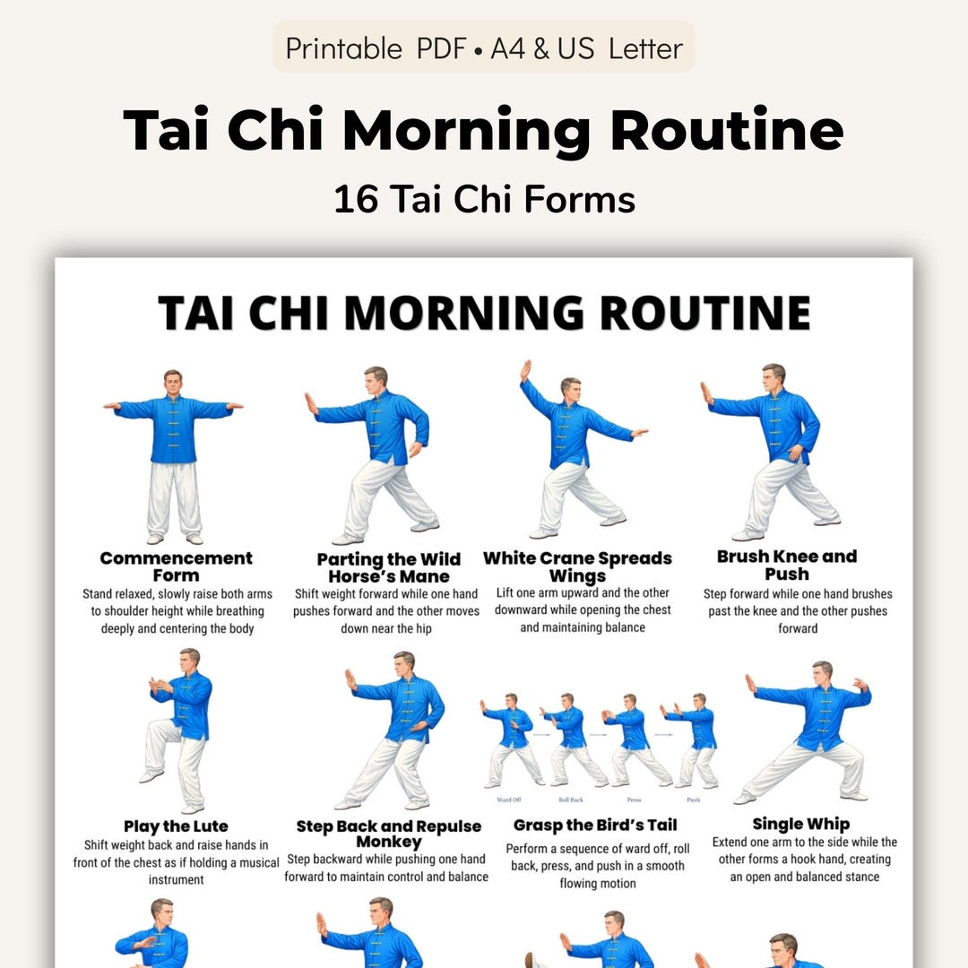 Tai Chi Morning Routine Printable Chart, Tai Chi Forms PDF, Morning ...