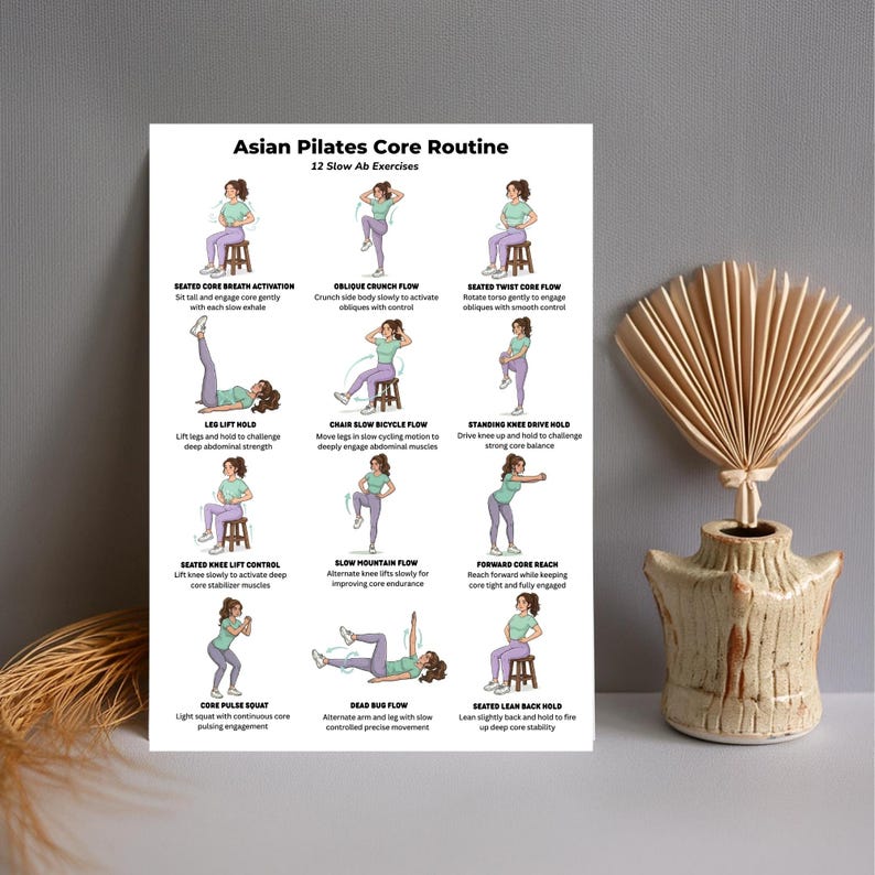 Asian Pilates Core Routine Printable Chart, Ab Exercises for Beginners ...