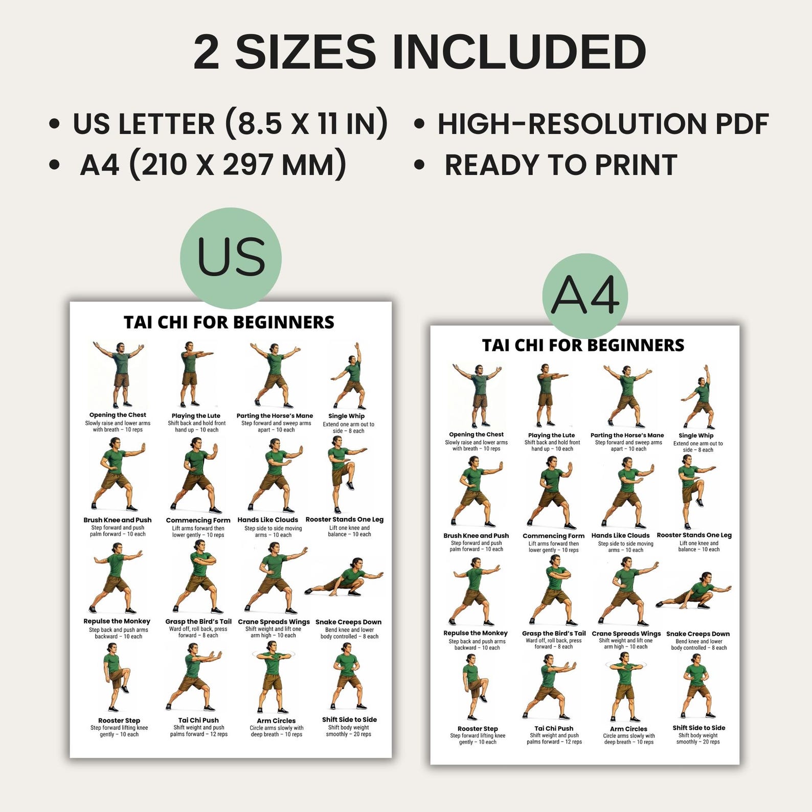 Tai Chi for Beginners Printable Chart, Step by Step Tai Chi Forms, Tai ...