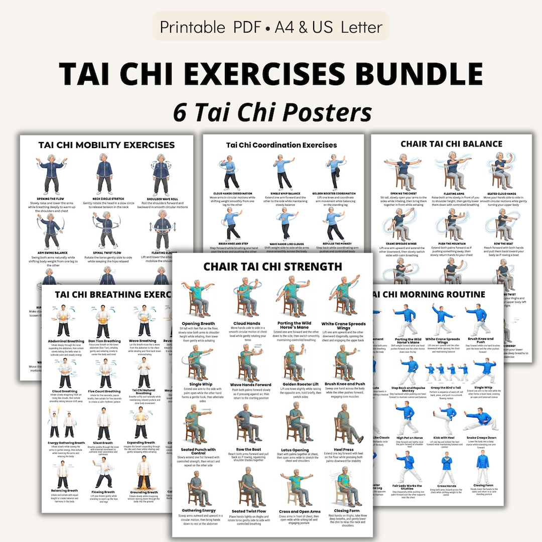 Ultimate Tai Chi Exercises Bundle Printable Charts, Tai Chi Morning ...