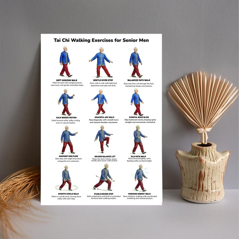 Tai Chi Walking Exercises for Senior Men Printable Chart, Gentle Tai ...