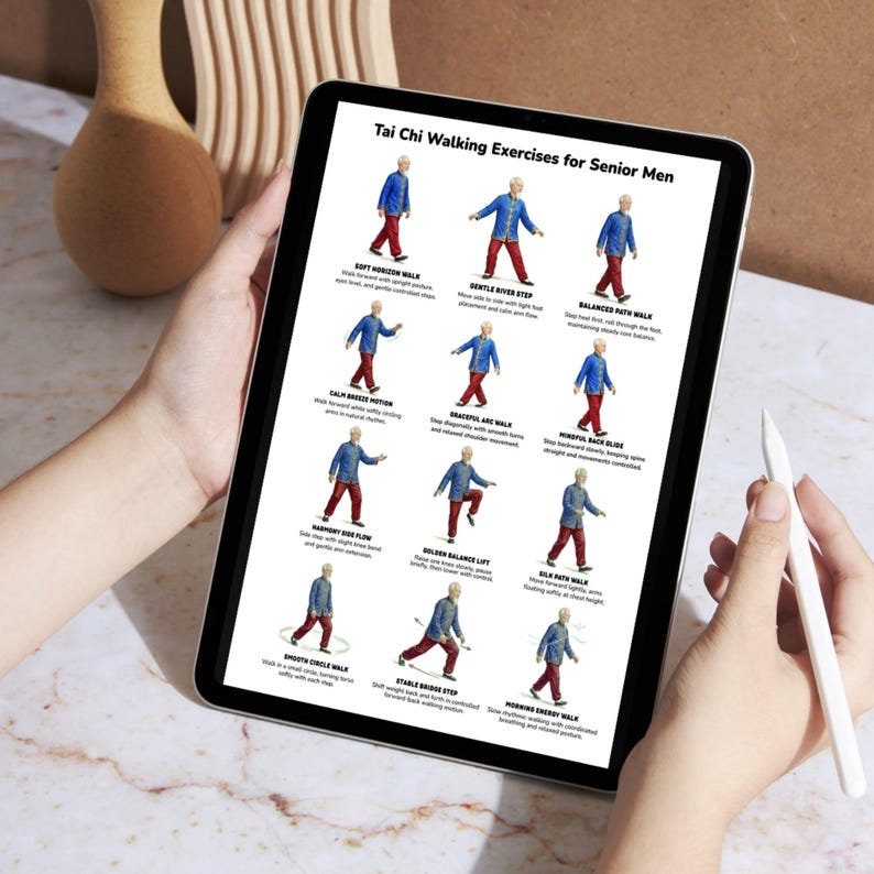 Tai Chi Walking Exercises for Senior Men Printable Chart, Gentle Tai ...