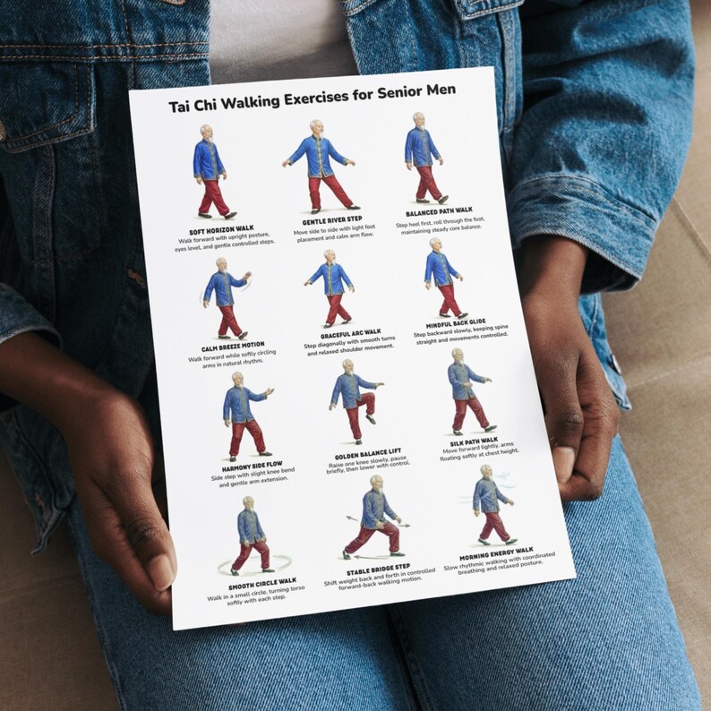 Tai Chi Walking Exercises for Senior Men Printable Chart, Gentle Tai ...