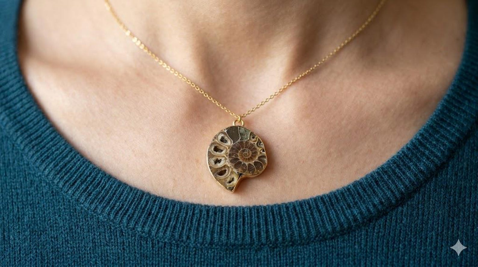 Real Ammonite Fossil Pendant, Brass Spiral Necklace, Ancient Sea Shell ...