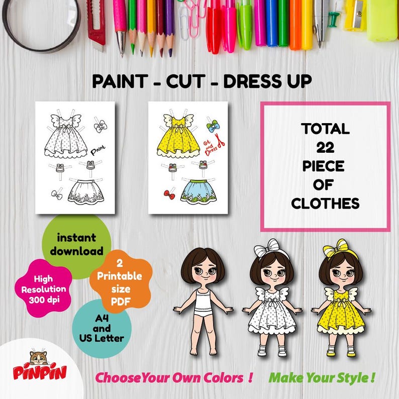 Paper Doll Dress up for Girls, Cut and Paste Activity, Preschool Craft ...