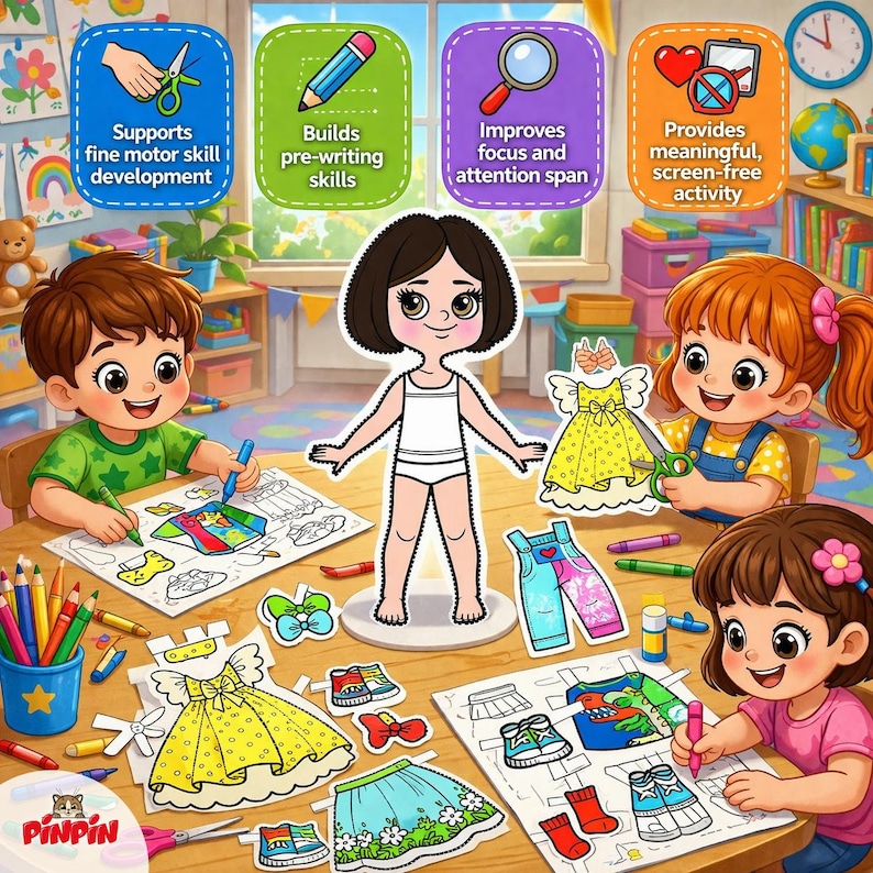 Paper Doll Dress up for Girls, Cut and Paste Activity, Preschool Craft ...