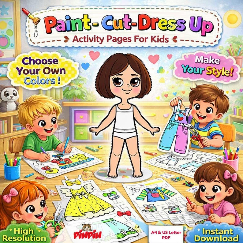 Paper Doll Dress up for Girls, Cut and Paste Activity, Preschool Craft ...