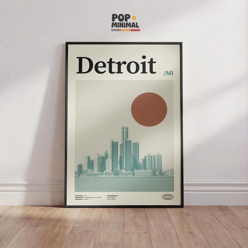 Minimalist Detroit Skyline Poster, Modern City Wall Art - Etsy