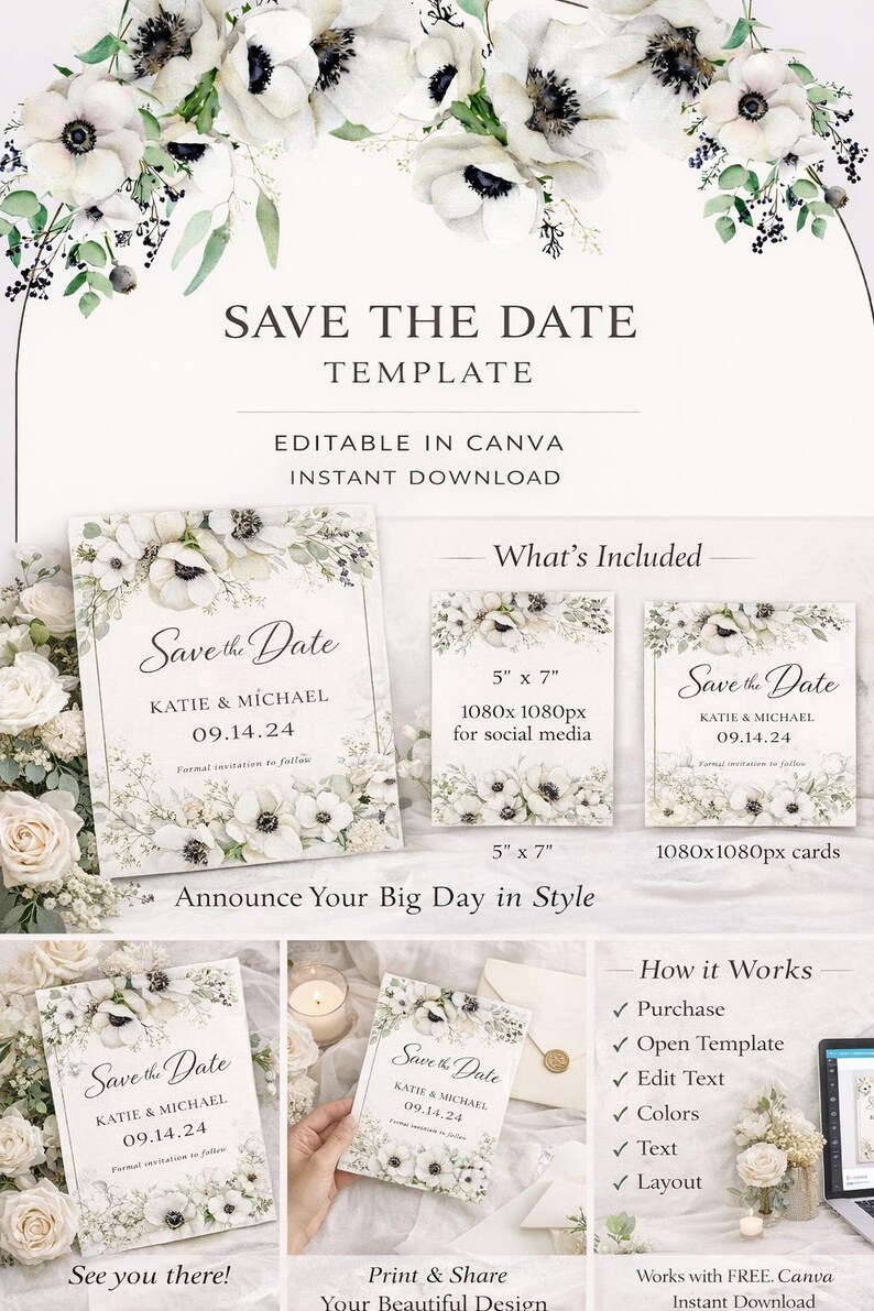 Floral Wedding Bundle, 5 Editable Canva Templates (instant Download) - Etsy