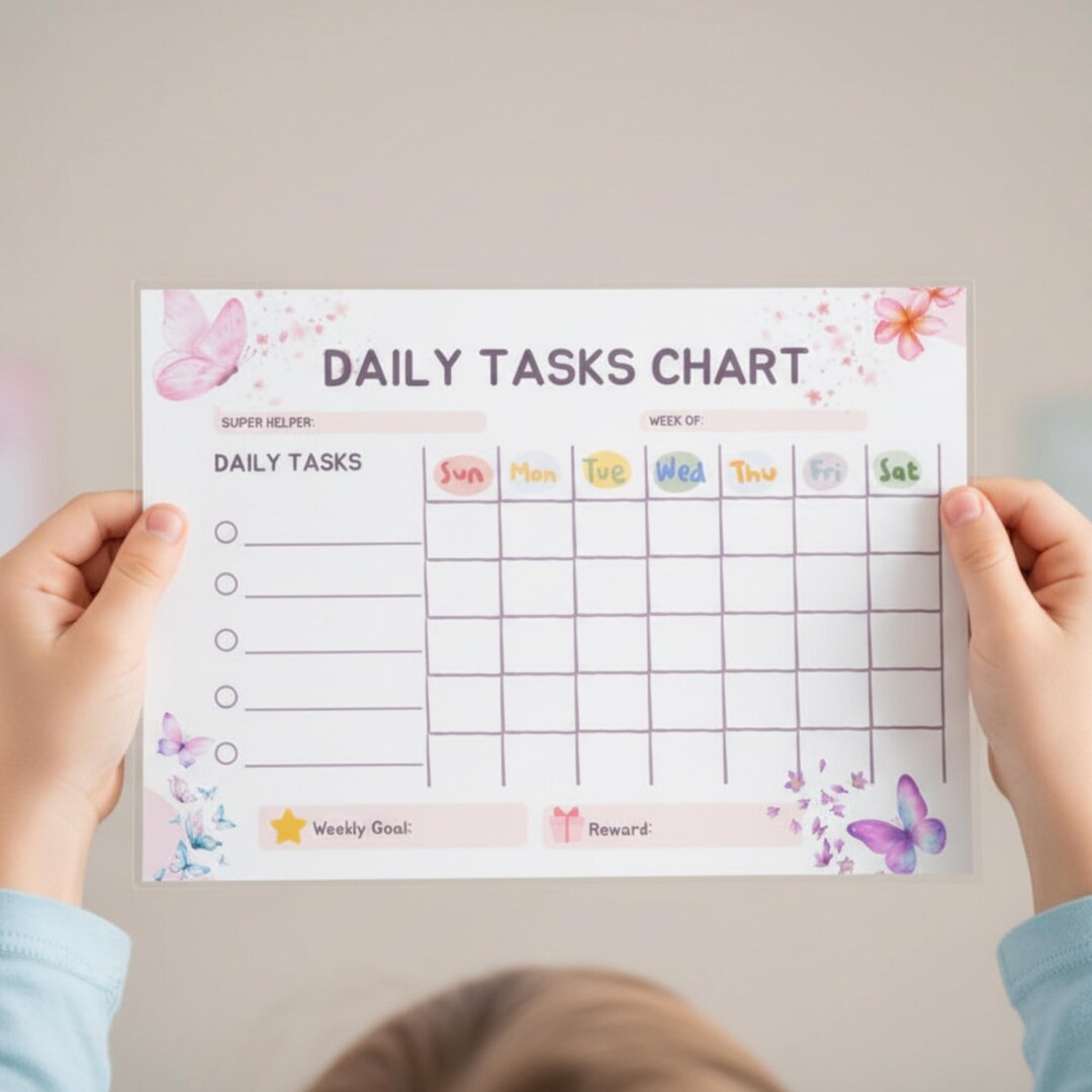 Kids Daily Tasks Chart, Printable Routine Tracker, Editable Chore ...