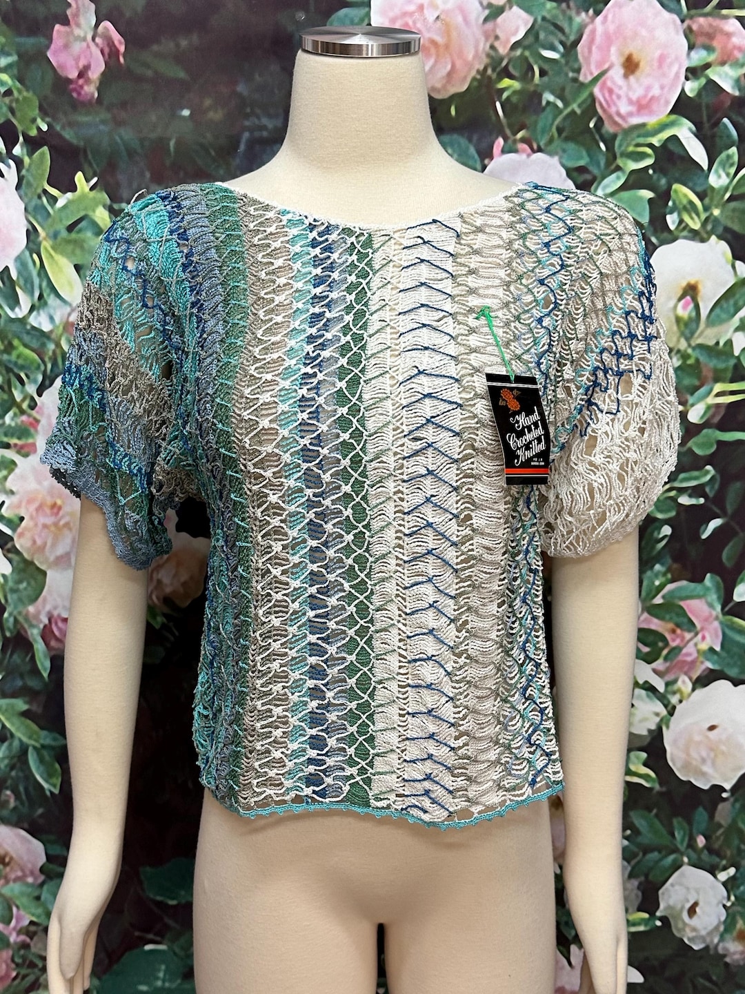 80s Lims Hand Crocheted Green Blue Wave Blouse Deadstock Small - Etsy