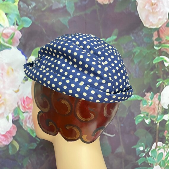 50s Navy Blue White Polka Dot Shell Hat Calot Turned … - Gem