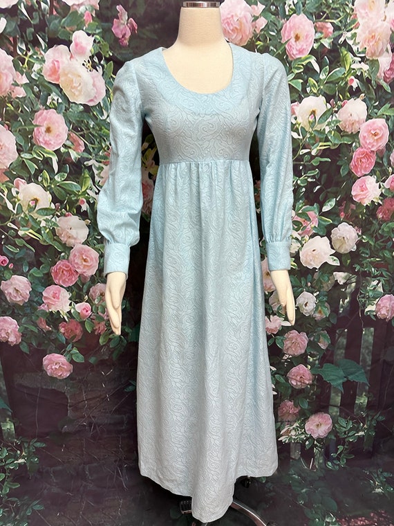 70s Powder Blue Lace Regency Maxi Dress XS - Gem