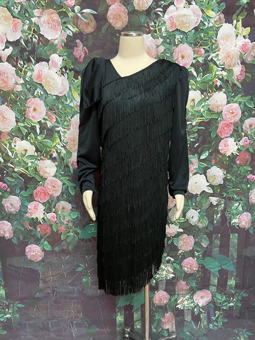 80s Nightworks Black Fringe Shift Dress Cocktail - Etsy