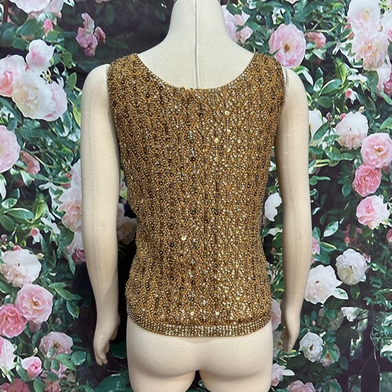60s Cyn Les Gold sequin Beaded Shell Top - Gem