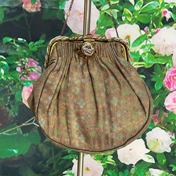 Antique French 1910 Gold Brocade Purse Ornate Beaded … - Gem