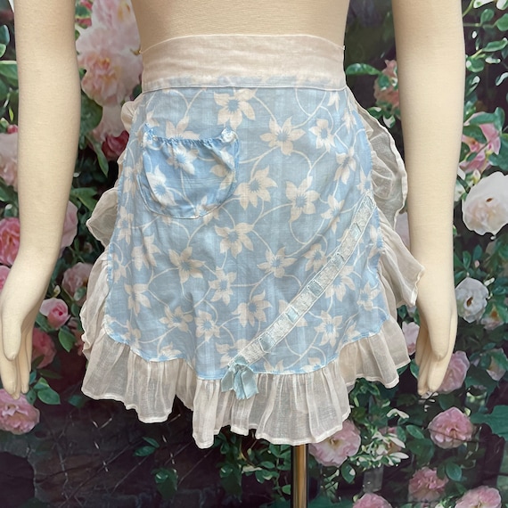 50s Sheer Blue Floral Half Apron Ribbon Lace - Etsy