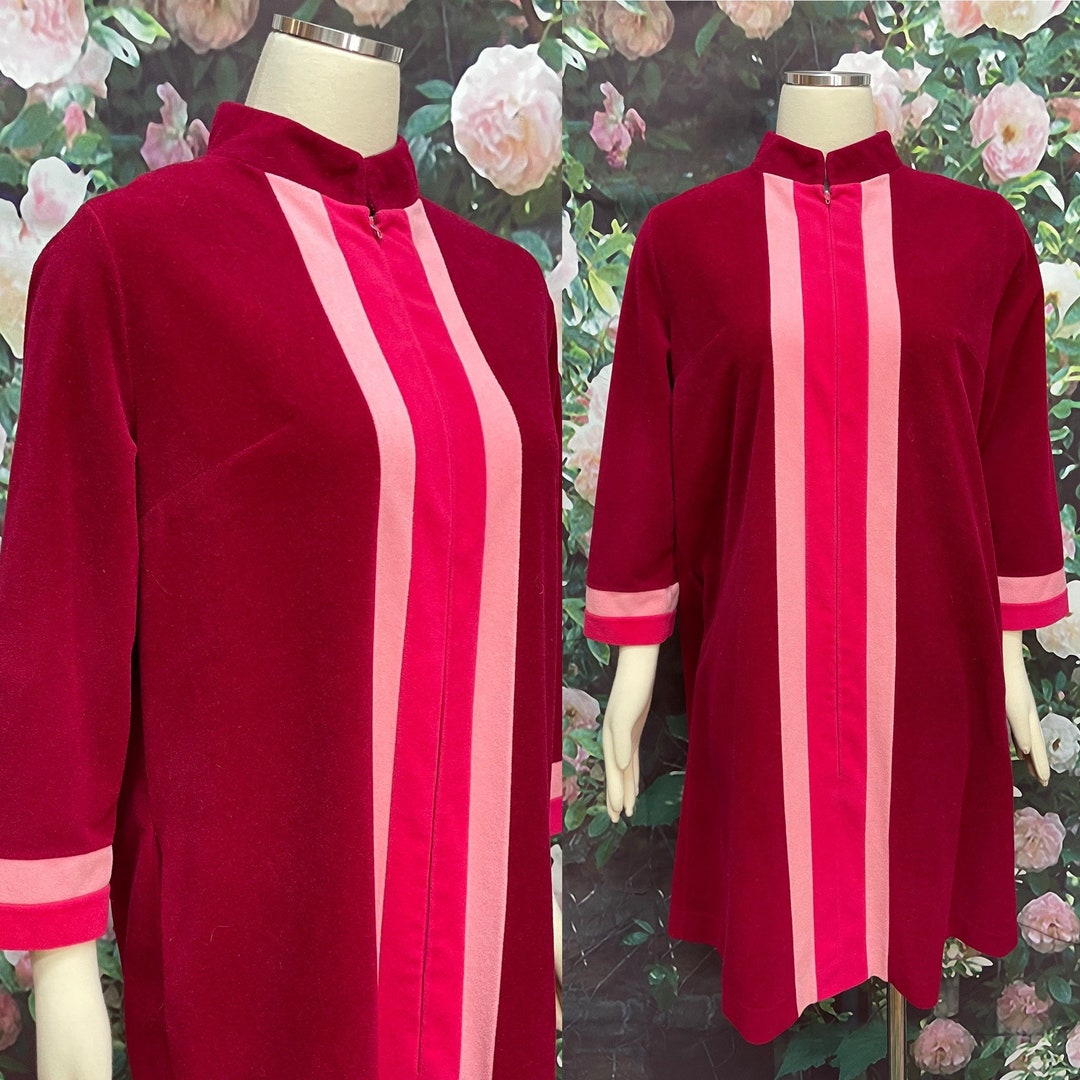 70s Vanity Fair Raspberry Pink Stripe Robe Zip up Lounge Robe - Etsy