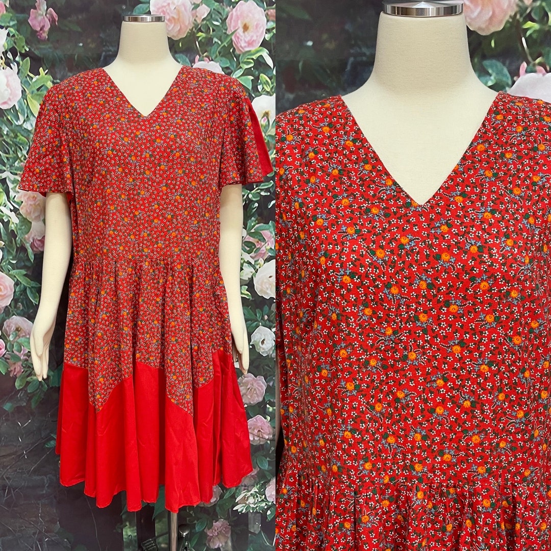 Vintage Red Calico Square Dance Dress Plus Size - Etsy