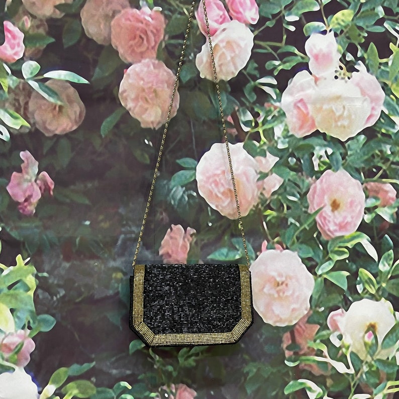 80s Black Gold Bugle Bead Formal Purse Shoulder Handbag - Etsy