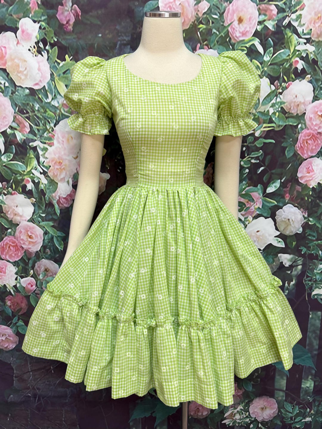 Vintage Green Gingham Square Dance Dress Homemade - Etsy