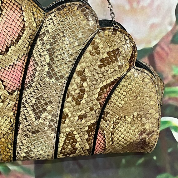 70s Caprice Scalloped Python Purse Pastel Snake Clutch - Gem