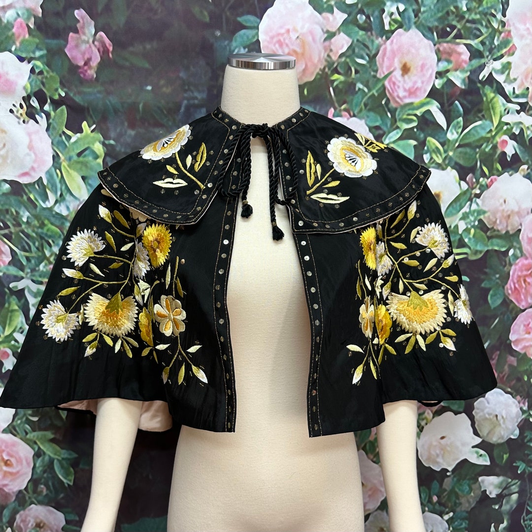40s Black Satin Embroidered Spanish Cape Matador Antique Cloak - Etsy