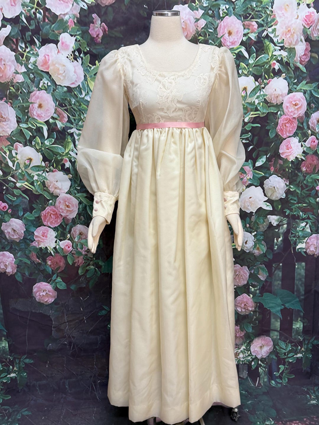 70s Cream Lace & Sparkle Organza Maxi Dress - XS - Etsy