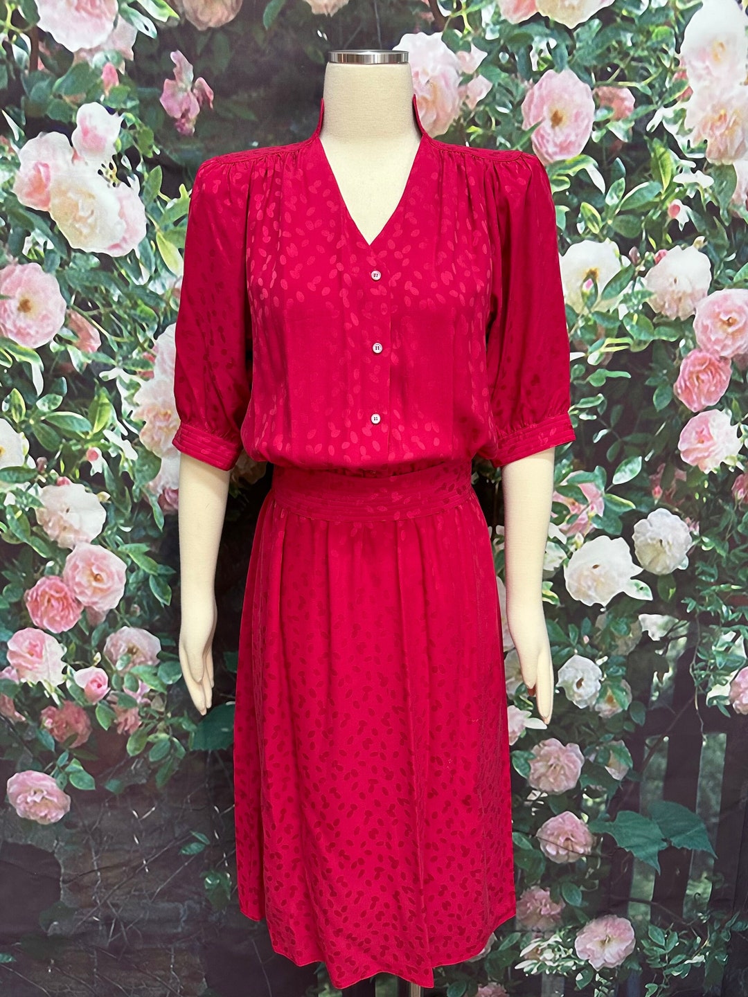 80s Cherry Red Silk Blouson Dress Muguet Dann Medium - Etsy