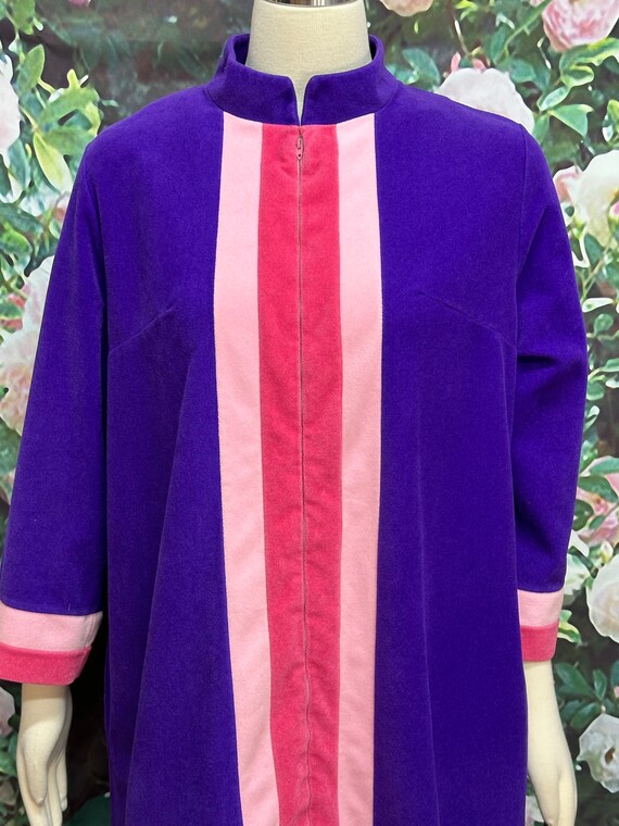 70s Vanity Fair Purple Stripe Robe Zip Up Pink - Gem