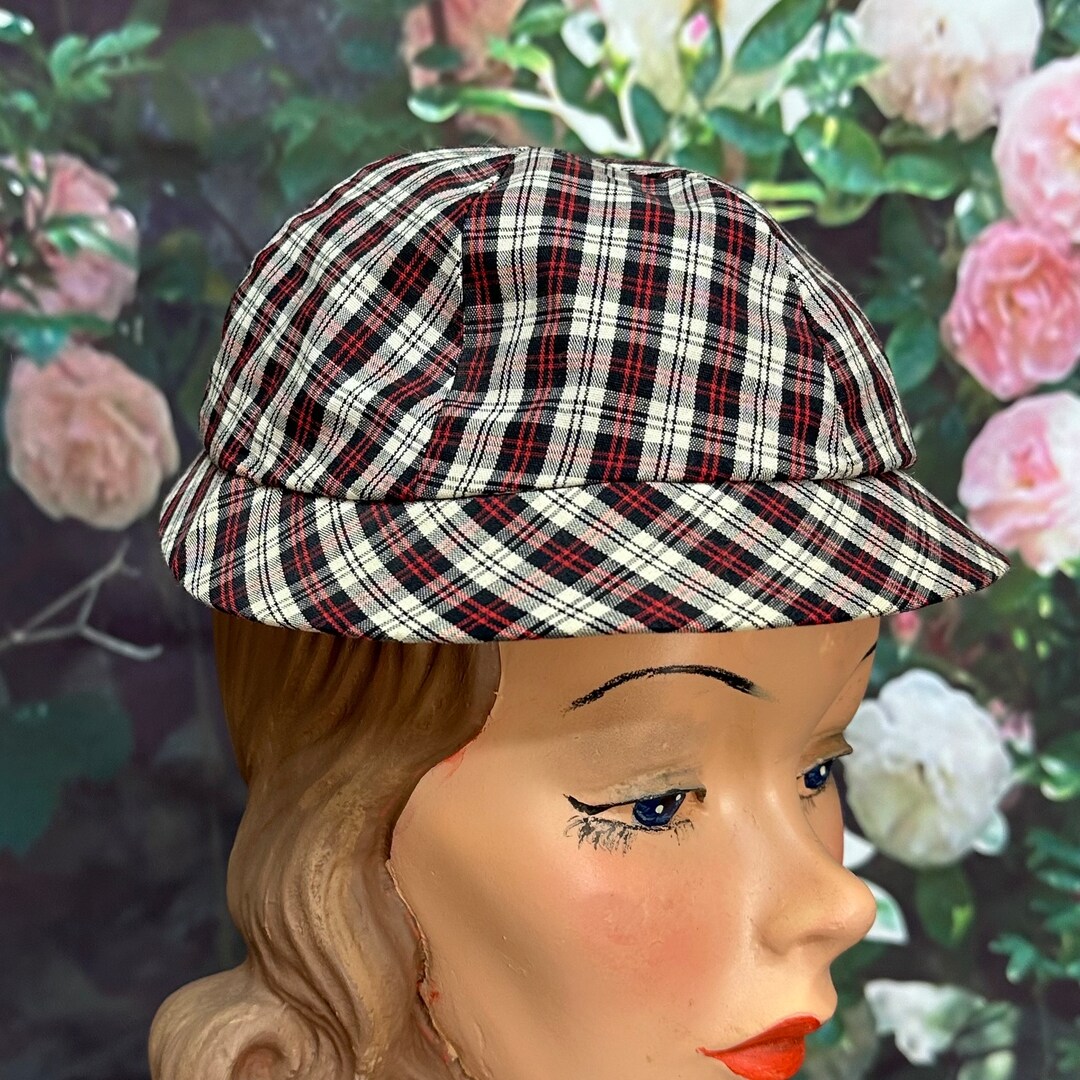 60s Red Plaid Hat Rigid Brim Taffeta Lining - Etsy