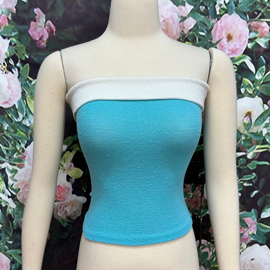 70s Aqua Blue Knit Tube Top Glentex Small - Etsy