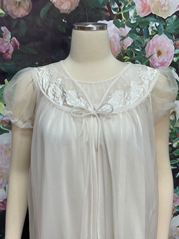 60s White Chiffon Negligee Peignoir Set Bridal Nightg… - Gem
