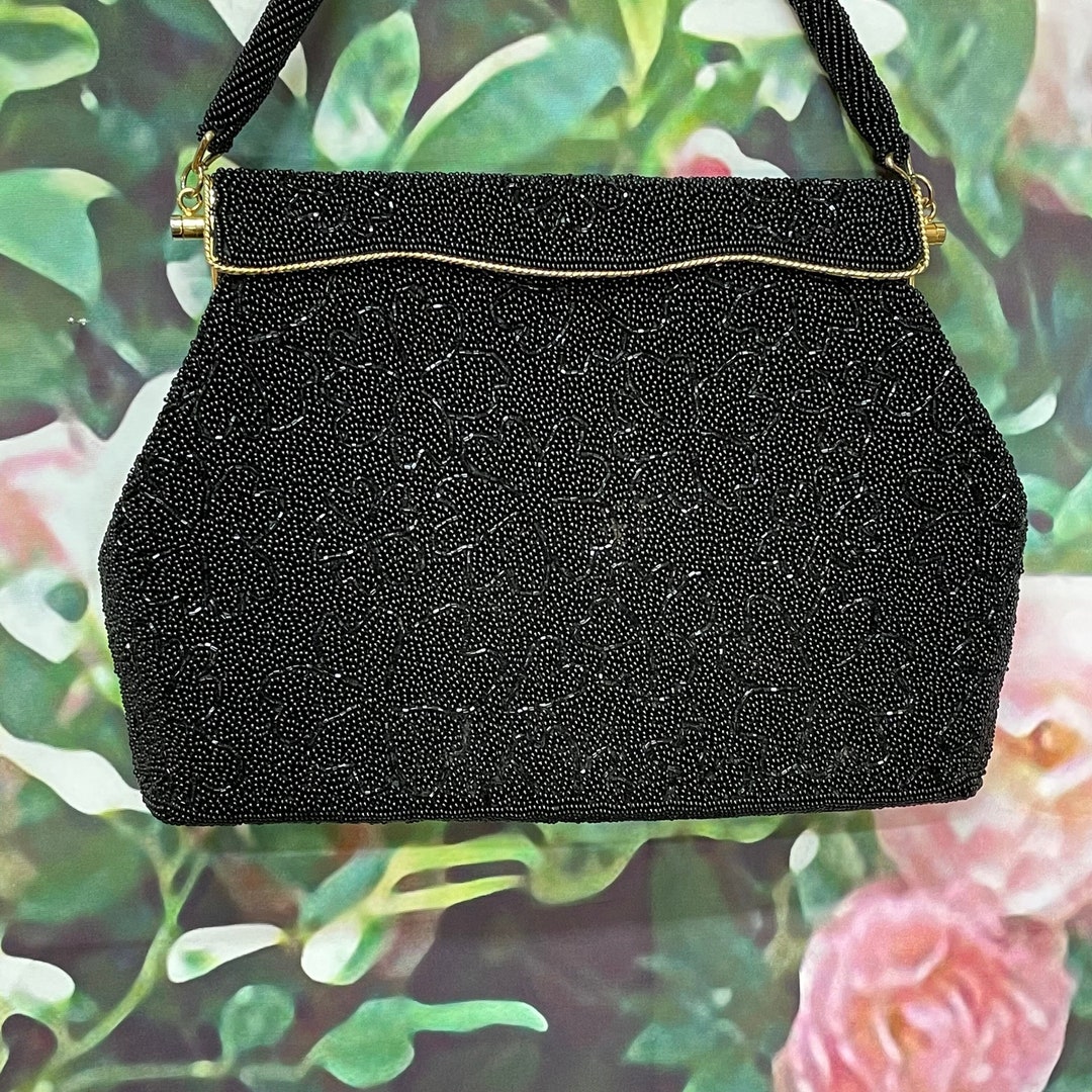 50s Large Black Bead Purse Hinge Flip Top - Etsy