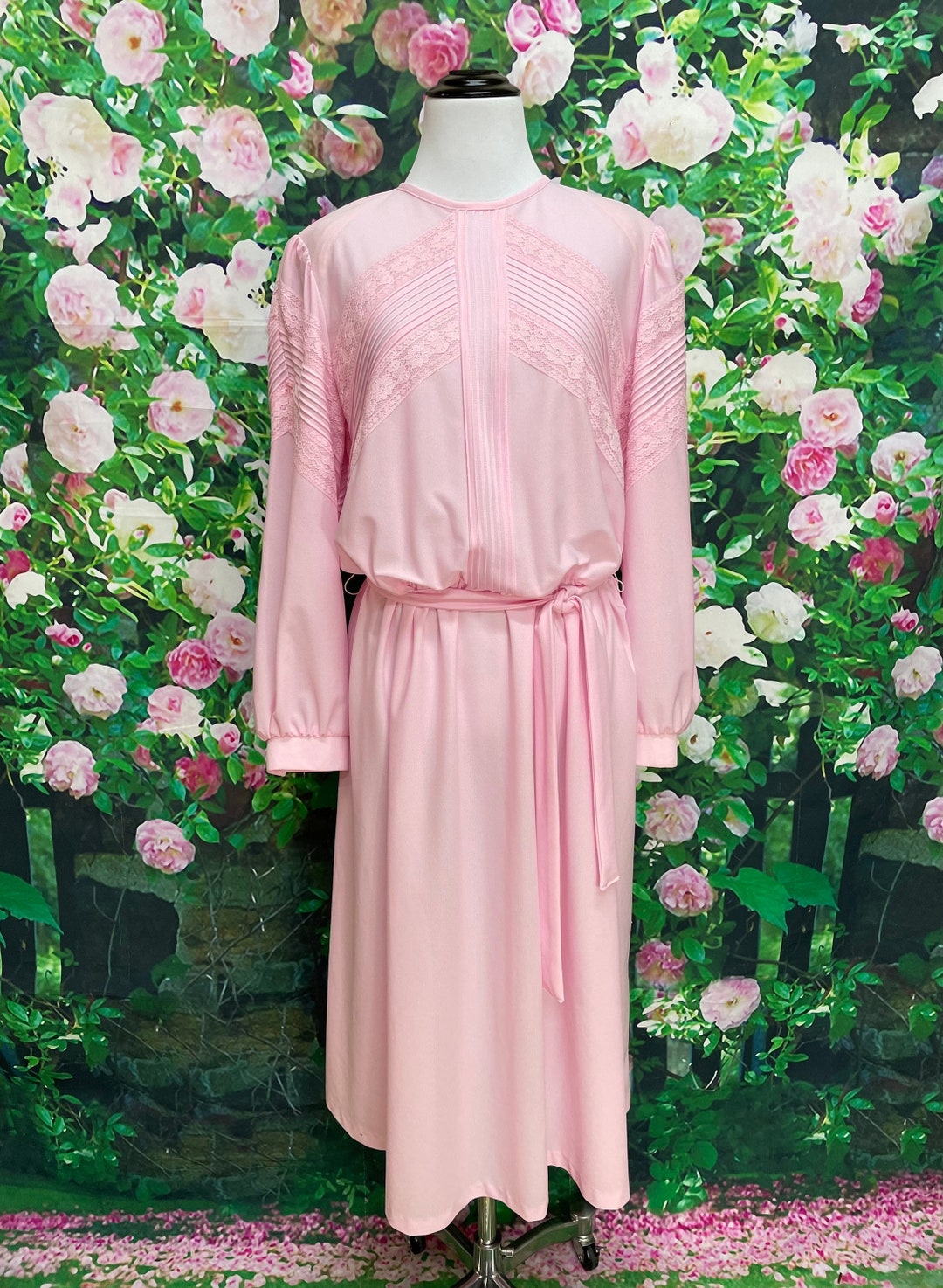70s Jennifer Gee Pink Poly Secretary Dress Lace Trim - Etsy