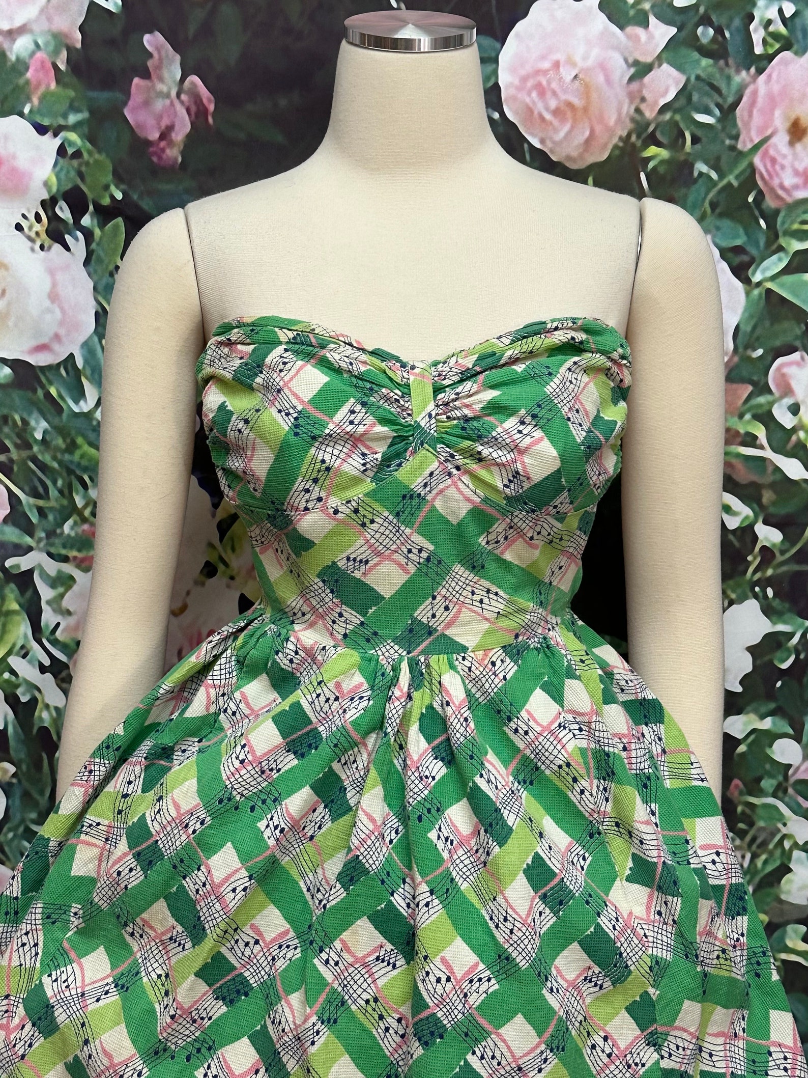 50s Green Musical Notes Strapless Dress XS Pinup Dress - Etsy