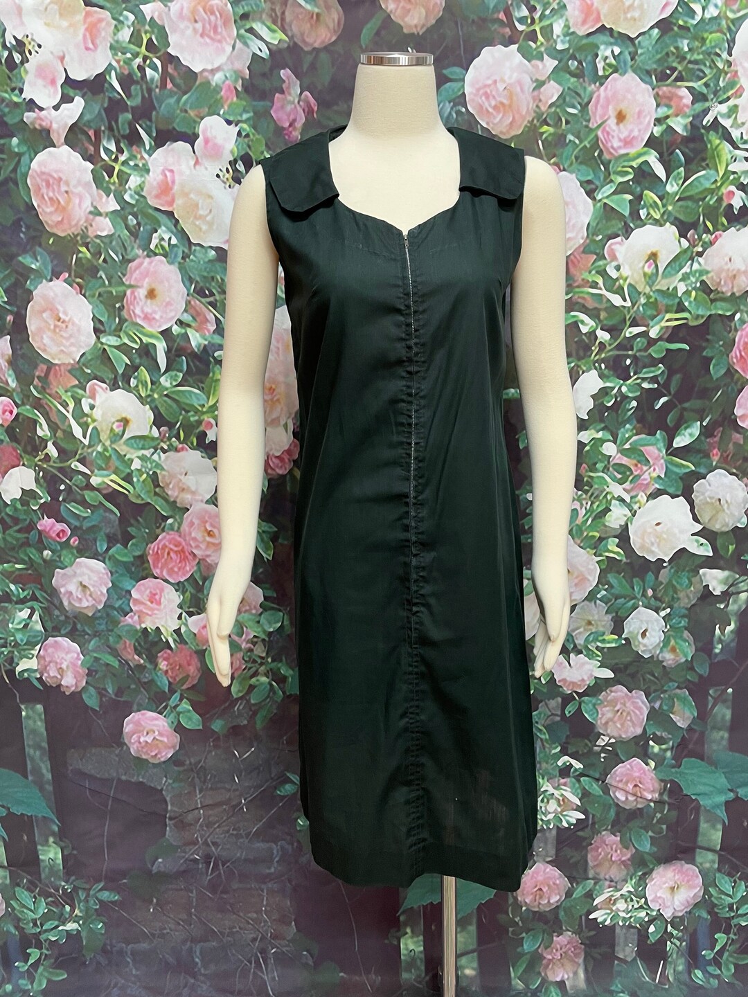 70s Black Zipper Front Shift Dress Metal Zipper - Etsy
