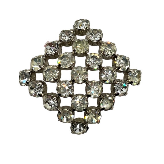 50s Square Clear Rhinestone Brooch - Gem