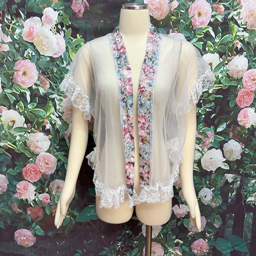 80s Fredericks of Hollywood White Chiffon Floral Trim Robe - Etsy