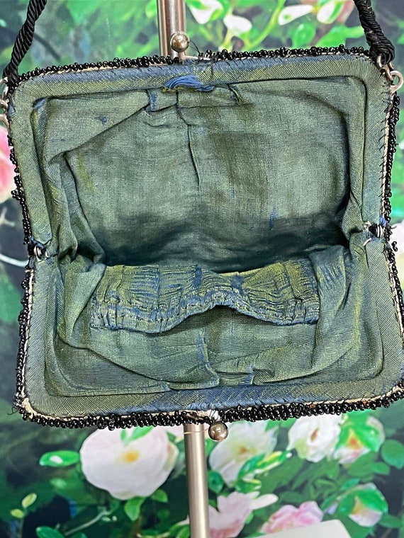 20s Black Beaded Flapper Purse Pink Flower Basket Fri… - Gem