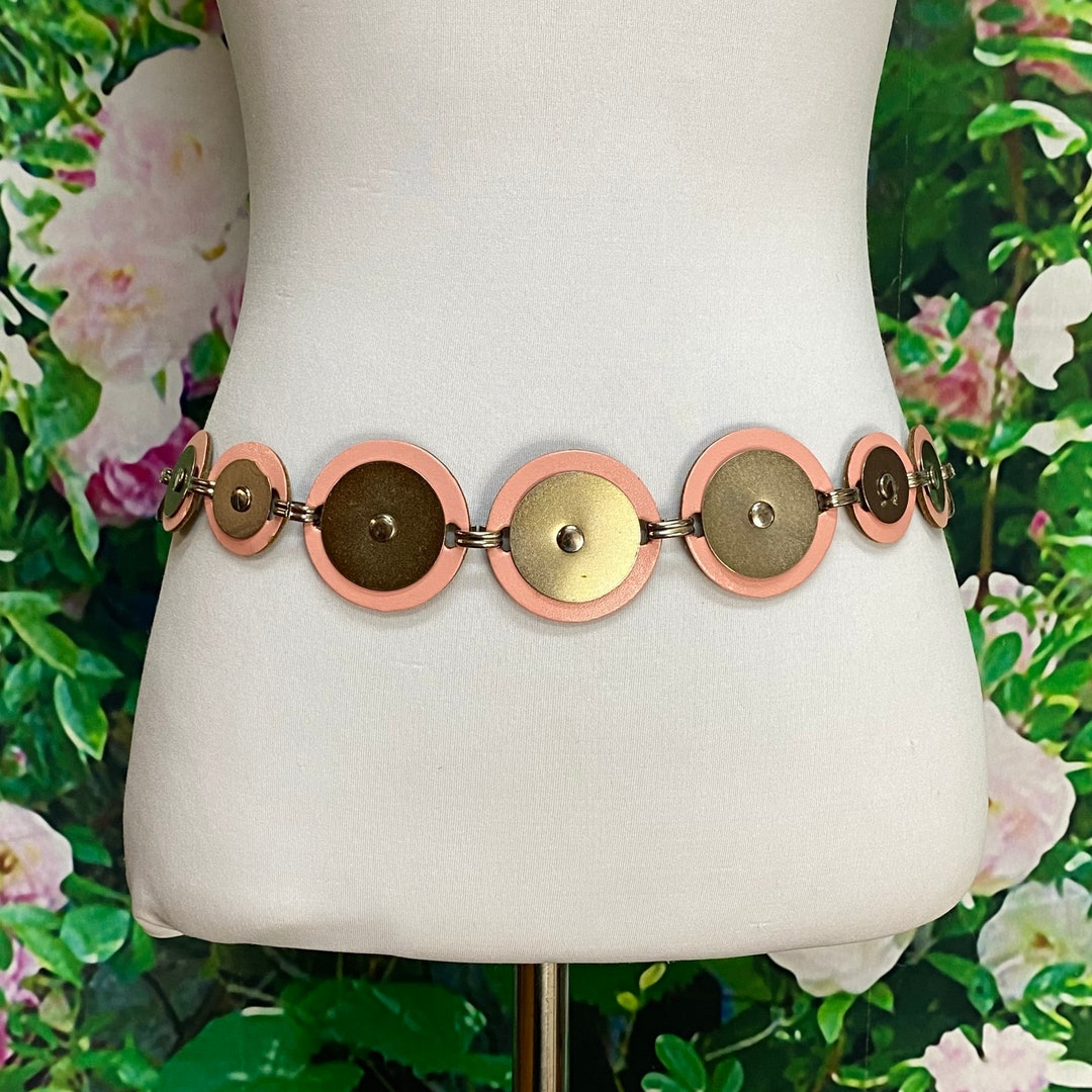 80s Pink Leather Belt Silver Metal Disc Medallion - Etsy