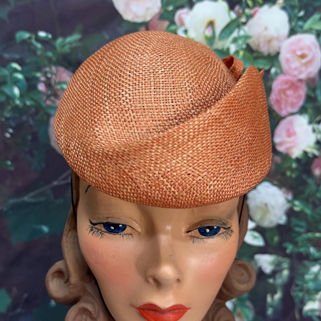 80s Frank Olive Orange Straw Tilt Hat by Counter Fit Rose Trim - Etsy