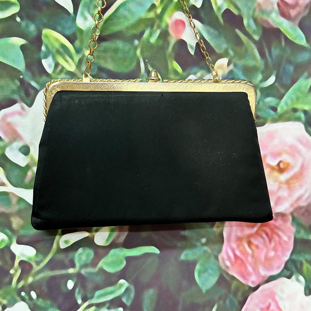 60s After Five Black Satin Purse Rope Chain - Etsy