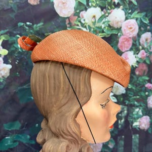 80s Frank Olive Orange Straw Tilt Hat by Counter Fit Rose Trim - Etsy