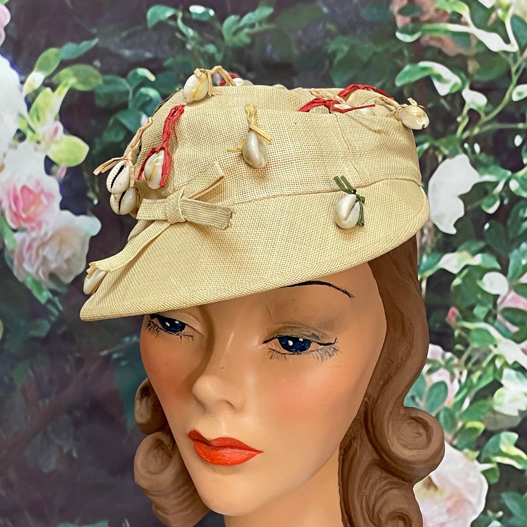 50s Japan Beige Woven Cap Dangling Cowrie Shells Souvenir - Etsy