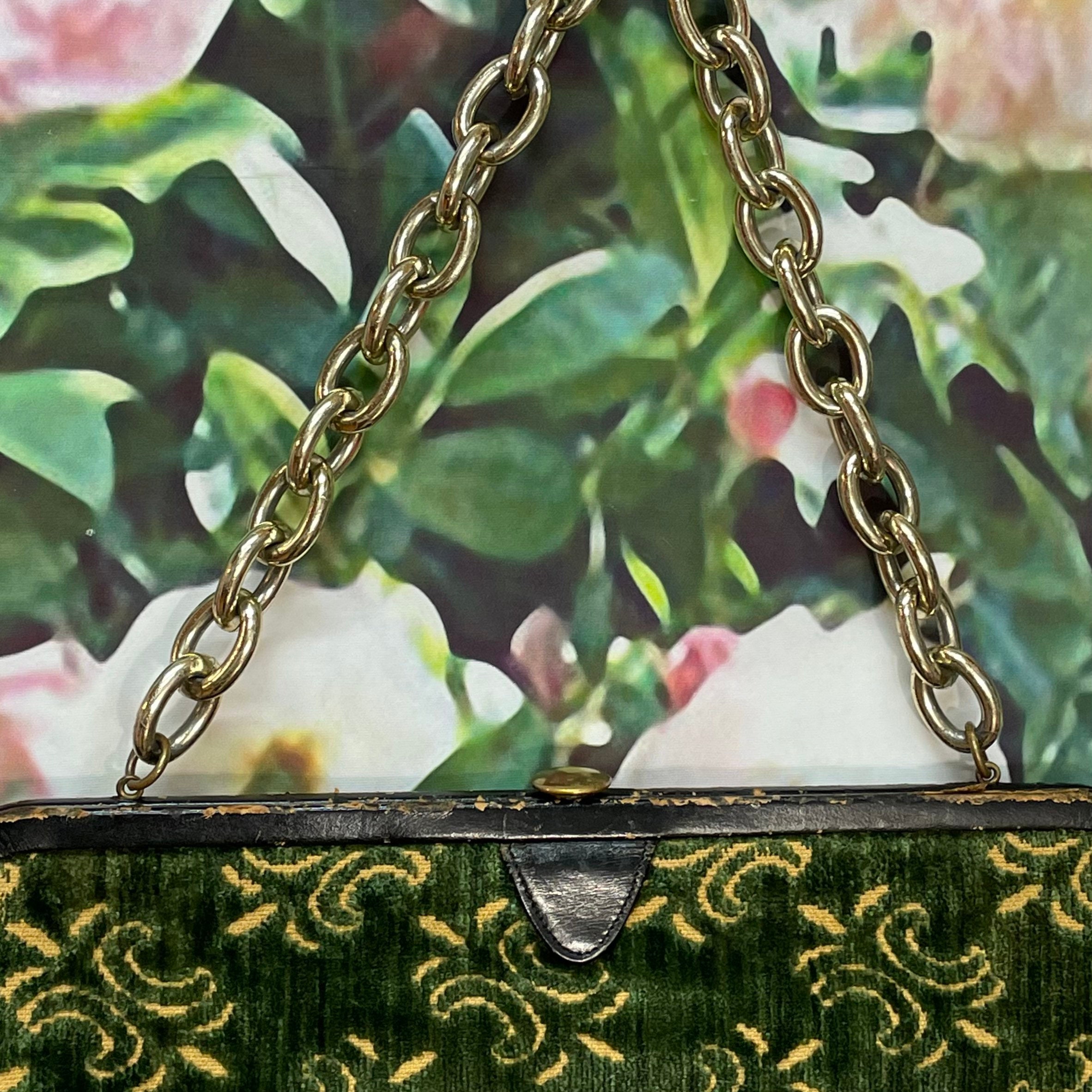 60s Mel Ton Green Carpet Bag Purse Tapestry - Etsy