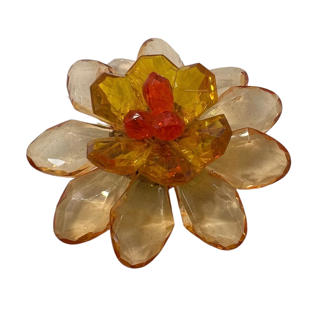 70s Peach Faceted Plastic Crystal Flower Brooch - Etsy