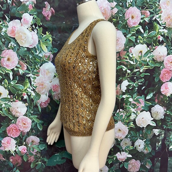 60s Cyn Les Gold sequin Beaded Shell Top - Gem